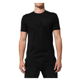 Dolce & Gabbana Schwarzes Baumwoll-Velvet-Logo-Print-Herren-T-Shirt - - Tops - Herren - Schwarzk - S
