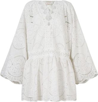 Camilla Femme, Blouses et Chemises, Blanc, Taille: 36 FR Robe Courte D&eacute;contract&eacute;e &agrave; Col V et Taille Basse