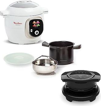 Moulinex Cookeo Multicuiseur intelligent,Capacité 6 L,Haute pression,Ecran intuitif,Guide de cuisson pas à pas+Moulinex Extra Crisp Couvercle Cookeo,Recettes c