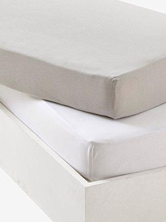 Vertbaudet Lot de 2 draps-Housses b&eacute;b&eacute; en Jersey extensiblegris + blanc70X140
