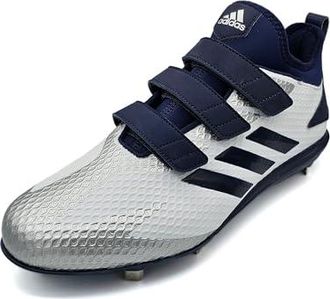 adidas Adizero Stabile Low Chaussures de baseball &agrave; crampons m&eacute;talliques, Blanc/bleu marine, 44 2/3 EU