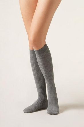 Calzedonia Lange Gerippte Socken Mit Cashmere Grau