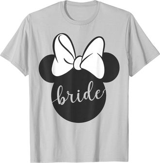 Disney Minnie Mouse Head Silhouette Bow Bride Cursive Text T-Shirt