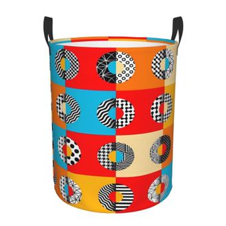 Generic Geometrisch Abstrakt Retro W&auml;schekorb Rund W&auml;schek&ouml;rbe Mit Henkel W&auml;schebeh&auml;lter F&uuml;r Schlafzimmer Lagerung Kleidung