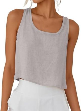 Generic Debardeur Femme Chic et &eacute;l&eacute;gant Chemisier sans Manche D&eacute;bardeur Top en Coton et Lin Ete Haut Chic et Elegant Fluide Ample Caraco Vetement Femme Tee Sh