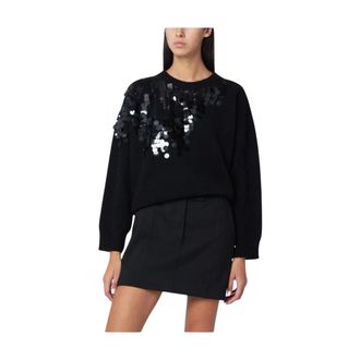 Roberto Collina Femme, Pulls, Noir, Taille: 40 FR Pull Ras du Cou Orn&eacute; de Sequins