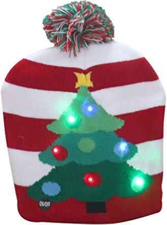 Generic Cocila Bonnet Tricot&eacute; Clignotant Marche Unisexe Hiver Femme Noir Court Homme Les Bonnets Chapeau Chic Beige avec Pompon en Laine pour Casquette Rouge 