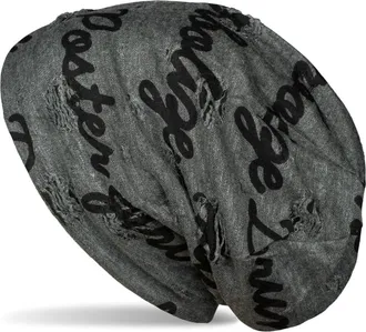 styleBREAKER M&uuml;tze Beanie mit Spr&uuml;che Print und Rissen