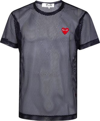 Comme Des Gar&ccedil;ons Homme, Tops, Noir, Taille: 2XL Red Emblem Mesh T-Shirt