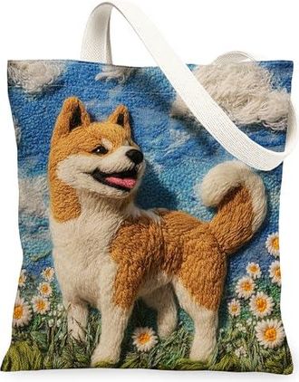 Generic Sac fourre-tout en toile motif chien Shiba Inu de printemps pour faire du shopping, 33 x 38,1 cm, sac d&eacute;picerie r&eacute;utilisable pour femme, sac d&eacute;picerie