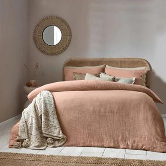 furn. Yard Lark Muslin Cotton Duvet Cover Set, Pink Clay