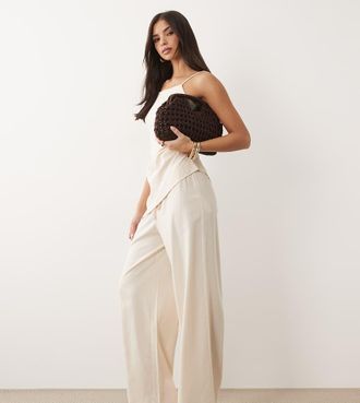 KAIIA Exclusive - Hose aus Leinenmix in Creme mit weitem Bein, Kombiteil-Wei&szlig;