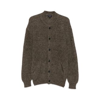 Giorgio Armani Homme, Pulls, Brun, Taille: XL Gilet Boutonn&eacute; &agrave; Col Haut