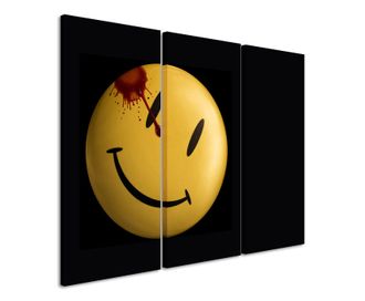 Bilderwelten Leinwandbild 3 teilig Watchmen_Smiley_3x90x40cm (Gesamt 120x90cm) _Ausf&uuml;hrung sch&ouml;ner Kunstdruck auf echter Leinwand als Wandbild auf Keilrahmen