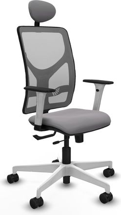 Piqueras y Crespo Stuhl aus grauem Netzstoff, mit wei&szlig;en und schwarzen Armlehnen, h&ouml;henverstellbare Lendenwirbelst&uuml;tze und festes Kopfteil, ausgestattet mit Syncro/Tras