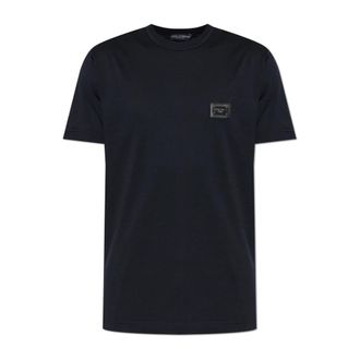 Dolce & Gabbana T-Shirt mit Logo-Patch - - Tops - Herren - Blau - 4XL