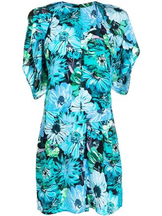 Stella McCartney robe courte en soie &agrave; fleurs - Bleu