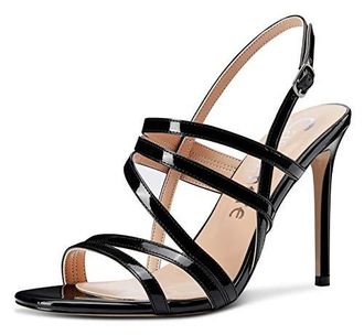 Castamere Escarpins Femme Sandales Romaines Bride Cheville Aiguille Talon 10CM Heels Noir Vernis Chaussures EU 43.5