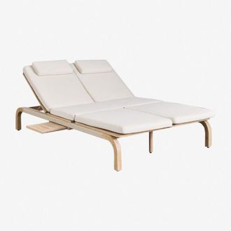 Sklum Doppel-Liegestuhl aus Dubai-Akazienholz Gardenia Weiß Rustikales Akazienbraun - Sklum