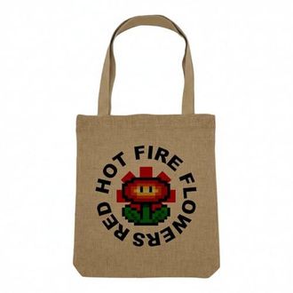 Fabulous Sac Shopping Tote Bag Aspect Lin - Red Hot Fire Flowers Parodie Pixel Art Jeux Video Retro Gaming 8 Bits Pop - Sac de Courses Toile Epaisse 360g Beige