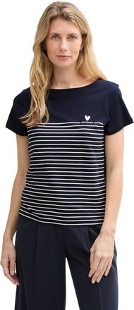 Tom Tailor Denim Basic T-Shirt mit Logo-Stickerei, Dusty Blue, XL