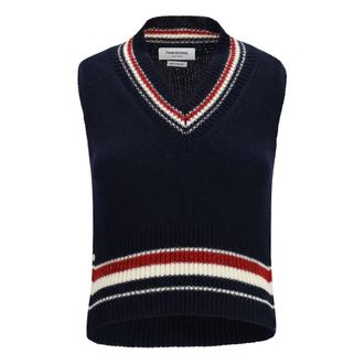 Thom Browne Hector Gestreifte V-Ausschnitt Weste - - Tops - Damen - Blau - M