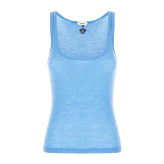 Versace Geripptes Tanktop aus Schurwolle - - Tops - Damen - Blau - S