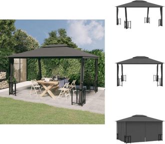 vidaXL Tonnelle avec parois et toit double 3x4 m Anthracite - Abri Jardin - Tonnelle Jardin - Parasol Jardin - Auvent Jardin - Structure Ext&eacute;rieure