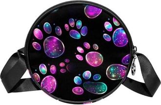 Generic Sac &agrave; bandouli&egrave;re circulaire pour femme, motif patte de chien, joli petit sac &agrave; bandouli&egrave;re avec fermeture &eacute;clair, bretelles r&eacute;glables, sac &agrave; main ron