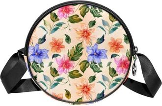Generic Sac &agrave; bandouli&egrave;re rond pour femme, motif floral, petit sac &agrave; dos &agrave; bandouli&egrave;re avec fermeture &eacute;clair, bretelles r&eacute;glables, sac &agrave; main rond d&eacute;contract&eacute;