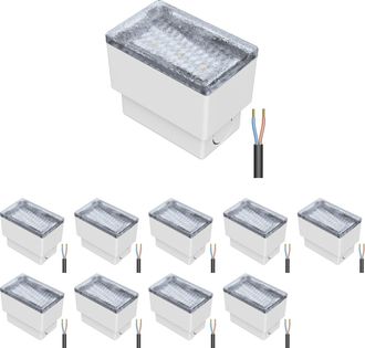 LEDs Com 10 Stück LED Pflasterstein Bodeneinbauleuchte CUS für außen, IP67, eckig, 8 x 5cm, warmweiß
