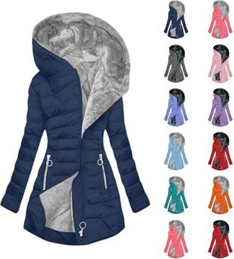 Generic Manteau dhiver pour femme, veste parka &agrave; capuche doubl&eacute;e en polaire, manteau dext&eacute;rieur chaud coupe-vent avec poches zipp&eacute;es pour temps froid, Bleu ma