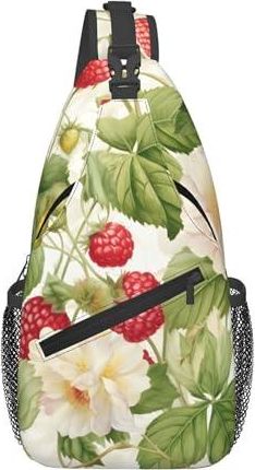 Generic Sacoche Bandouliere Fleur de fraisier R&eacute;glable Sac De Poitrine Multifonction Sac &agrave; Dos Militaire pour Cyclisme Randonn&eacute;e Camping