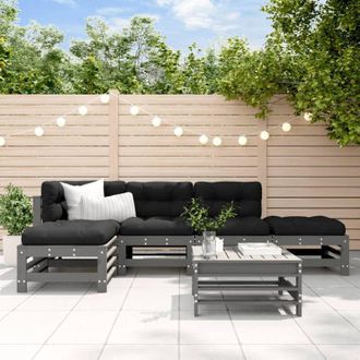 vidaXL 6-tlg. Garten-Lounge-Set mit Kissen Grau Massivholz - Vidaxl