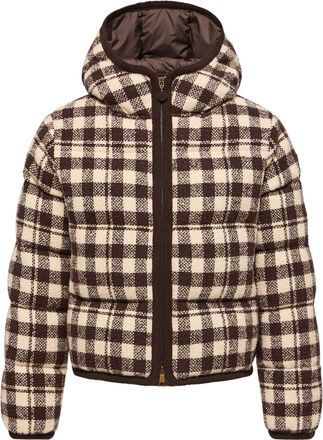 Moncler Moncler Doudoune Courte En Laine M&eacute;lang&eacute;e &Agrave; Capuche Abstraction, Femme, Marron, Taille: 00