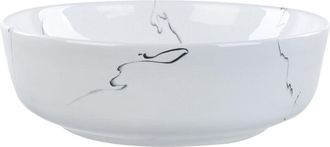 Beliani Lavabo en C&eacute;ramique 42 cm Effet Marbre Comptoir Evier Rond Salle de Bain Blanc Hopi