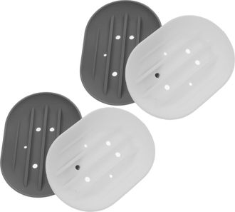 SOLUSTRE Silikon Seifenschale Mit Abfluss Selbstentleerend Für Badezimmer Und Dusche Oval 4 Stück (2 Grau 2 Weiß) Vielseitiger Seifenhalter Und Organizer Für W