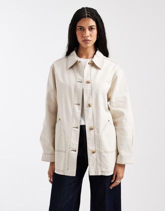 Asos Tall - Blouson Harrington oversize en coton - Gr&egrave;ge-Neutre