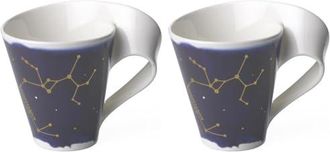 Villeroy & Boch NewWave Stars Becher mit Henkel, formsch&ouml;ne Tasse mit Sch&uuml;tze-Motiv, Premium Porzellan, sp&uuml;lmaschinengeeignet, wei&szlig;/blau, 300 ml (Packung mit 2)