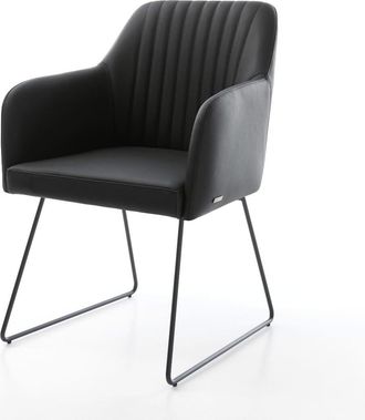 DELIFE Esszimmerstuhl Greg-Flex Echt-Leder Schwarz Kufengestell Schwarz Taschenfederkern, Esszimmerst&uuml;hle