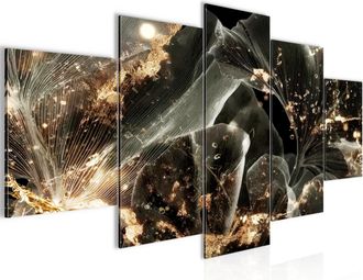 Runa Art Bilder Abstrakt 200L x 100B cm 5 Teilig XXL Wanddekoration Design Bl&auml;tter Schwarzgold 059251a