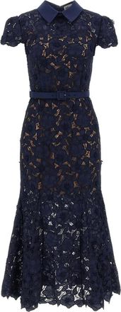 Self Portrait Femme, Robes, Bleu, Taille: 38 FR Guipure Lace Midi Dress