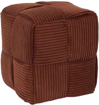 Altobuy AMORY - Pouf cube en velours c&ocirc;tel&eacute; tress&eacute; coloris terracotta
