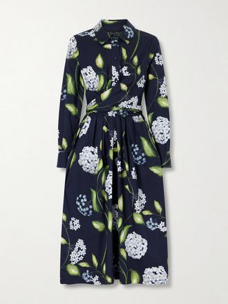 Oscar De La Renta Robe-chemise Effet Cache-coeur En Popeline De Coton M&eacute;lang&eacute; &Agrave; Imprim&eacute; Fleuri - Bleu