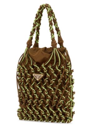 Prada Womens Two-Tone Mesh Handbag Cacao+prato Recycledpolyamide-Calfleather Borse A Mano Bag