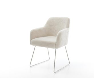 DELIFE Esszimmerstuhl Greg-Flex Pl&uuml;sch Creme-Wei&szlig; Kufengestell Edelstahl Taschenfederkern, Esszimmerst&uuml;hle