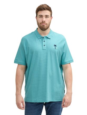 Tom Tailor Herren Plussize Basic Poloshirt mit Struktur, meadow teal, 2XL
