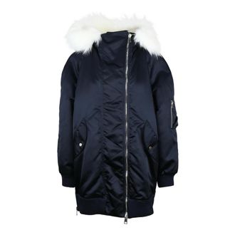 Dondup Femme, Vestes, Bleu, Taille: 34 FR Parka Rembourr&eacute;e avec Capuche en Fausse Fourrure