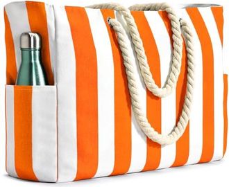 Generic Sac de plage extra large imperm&eacute;able et r&eacute;sistant au sable pour femme, plusieurs compartiments avec motif ray&eacute; et fermeture &eacute;clair pour la plage, la p