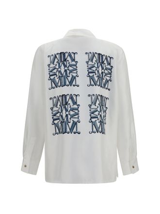 Max Mara Womens Shirt Printed Silk Twill White-Navy Blue White/navy